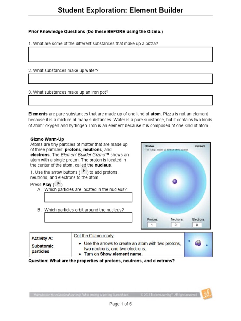 Student Exploration Element Builder | PDF | Atoms | Isotope