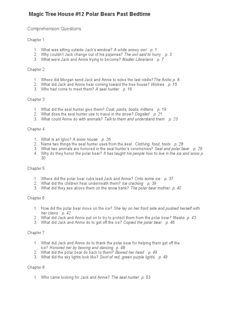 Understanding Polar Bears: Comprehension Questions from Magic Tree ...