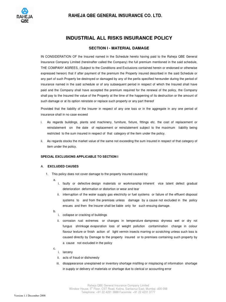 Industrial All Risks Insurance Policy Overview: Key Coverage Details ...