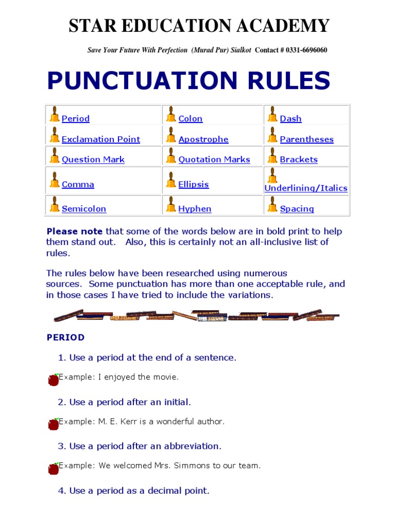 Punctuation Rules: Star Education Academy | PDF | Comma | Bracket