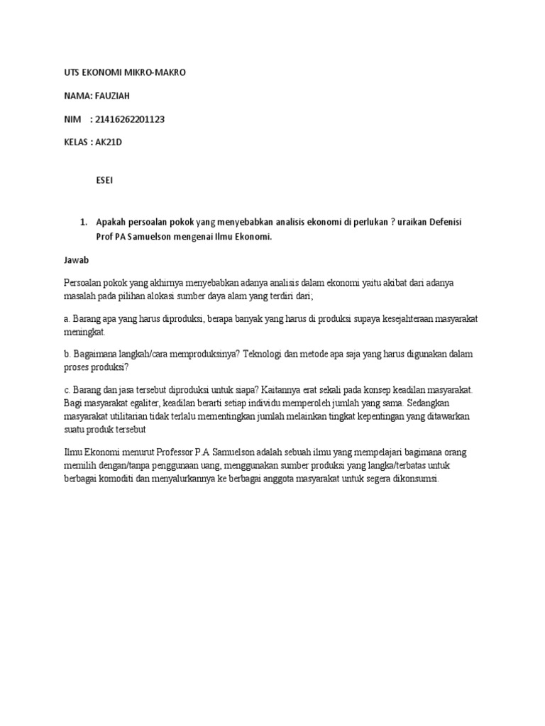 Uts Fauziah Ak21d Mikro Makro | PDF