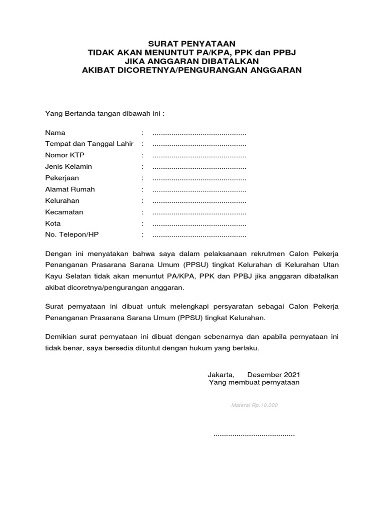 Surat Pernyataan PPSU 2021 | PDF