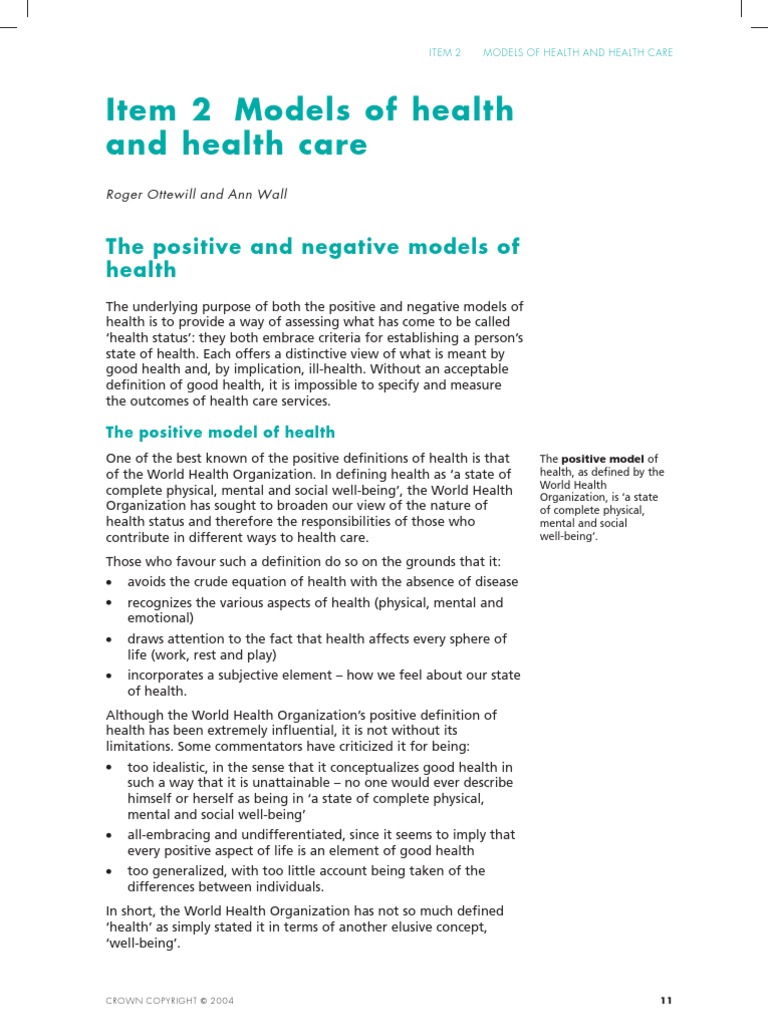 Item 2 Models of Health and Health Care | PDF | Preventive Healthcare ...