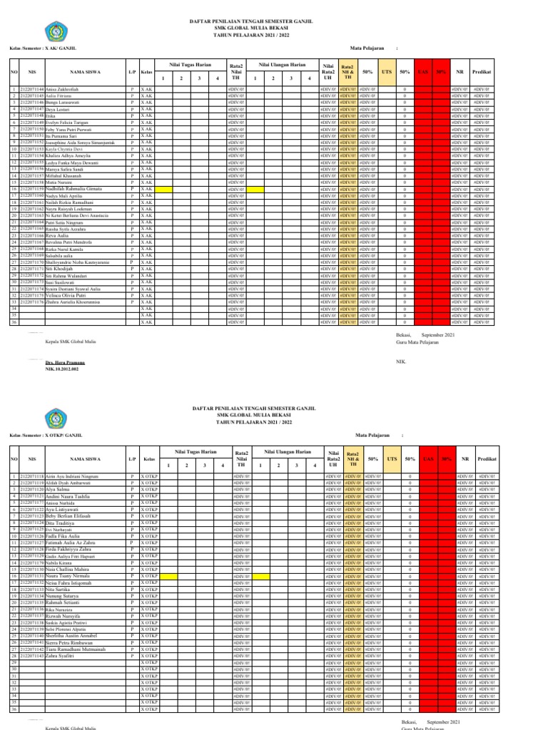 Format Penilaian PTS Ganjil Kelas X 2021 | PDF