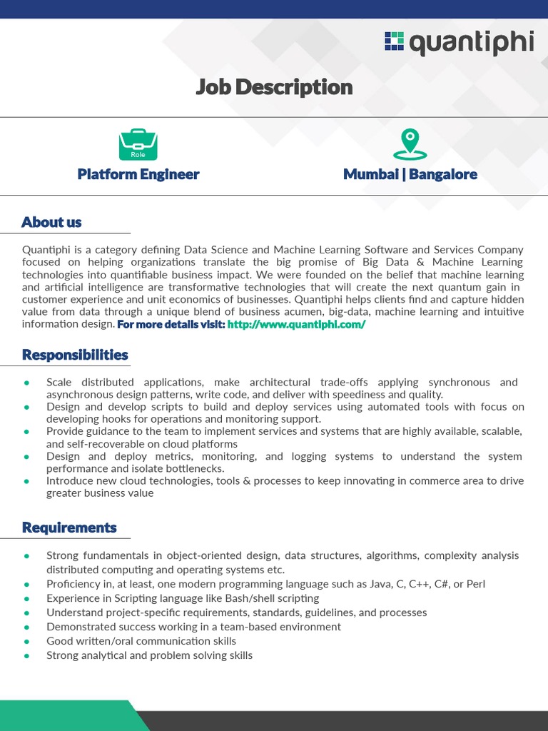 JD - Platform Engineer | PDF | Big Data | Machine Learning