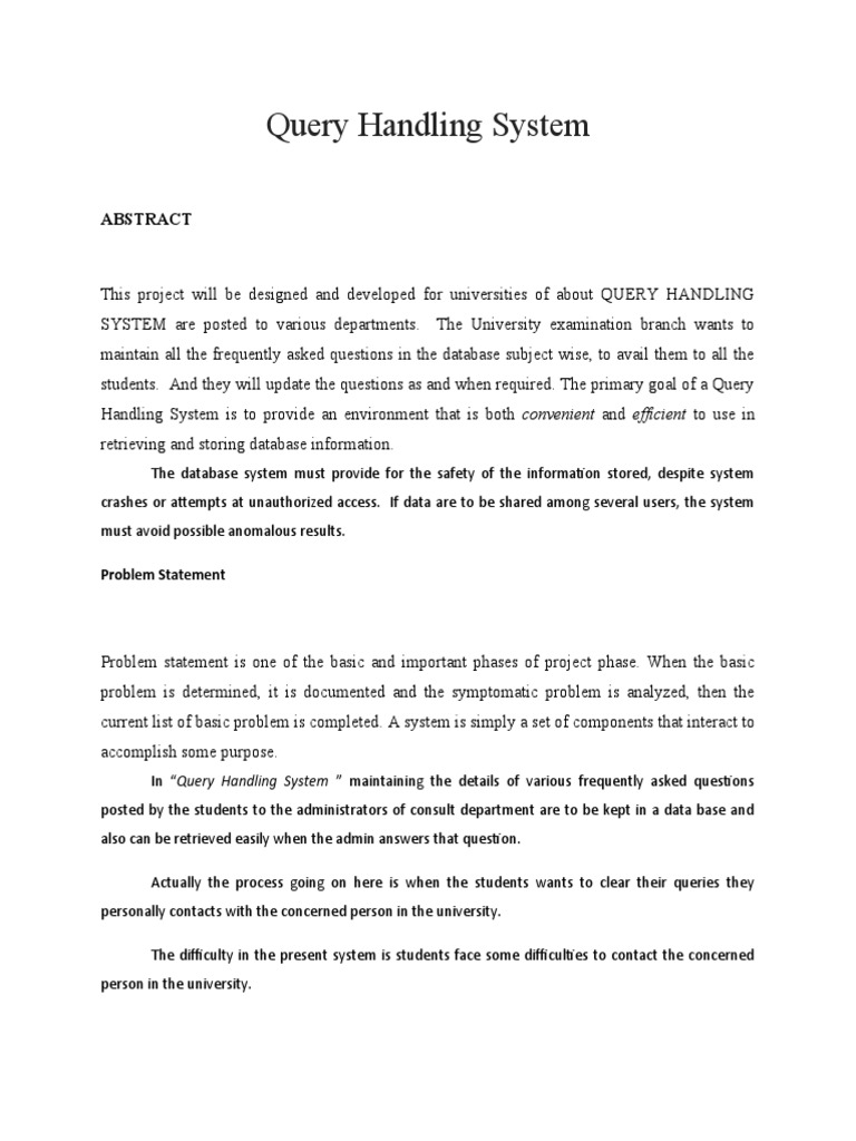 Query Handling System | PDF | Databases | Information Retrieval