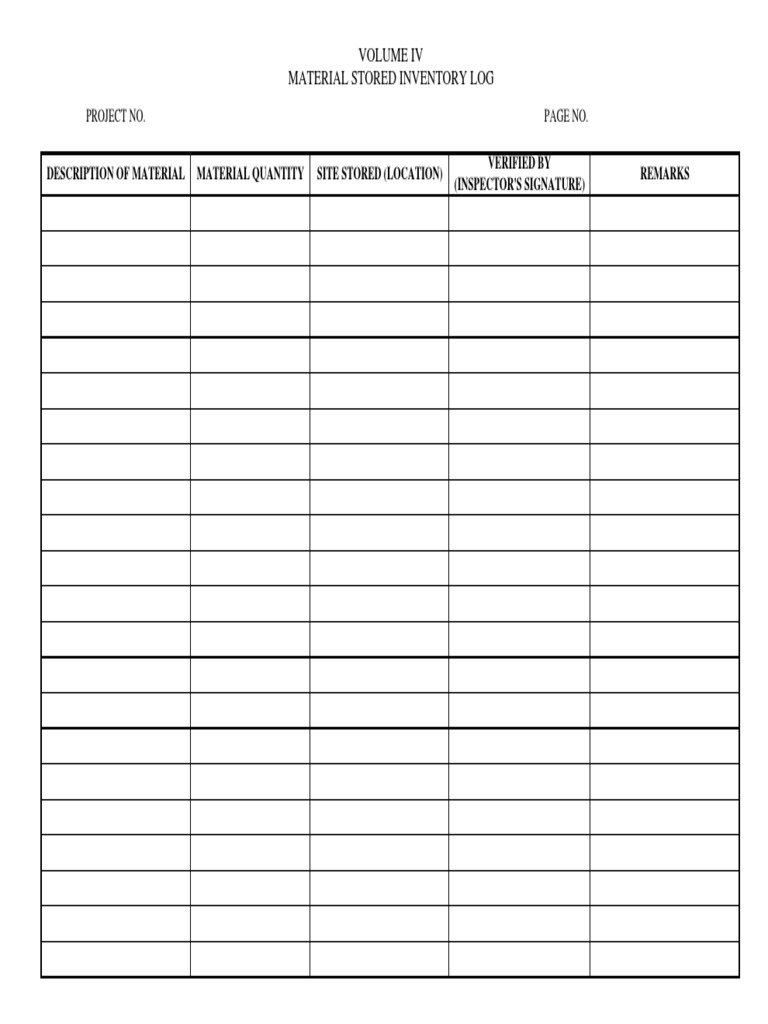 Material Stored Inventory Log | PDF