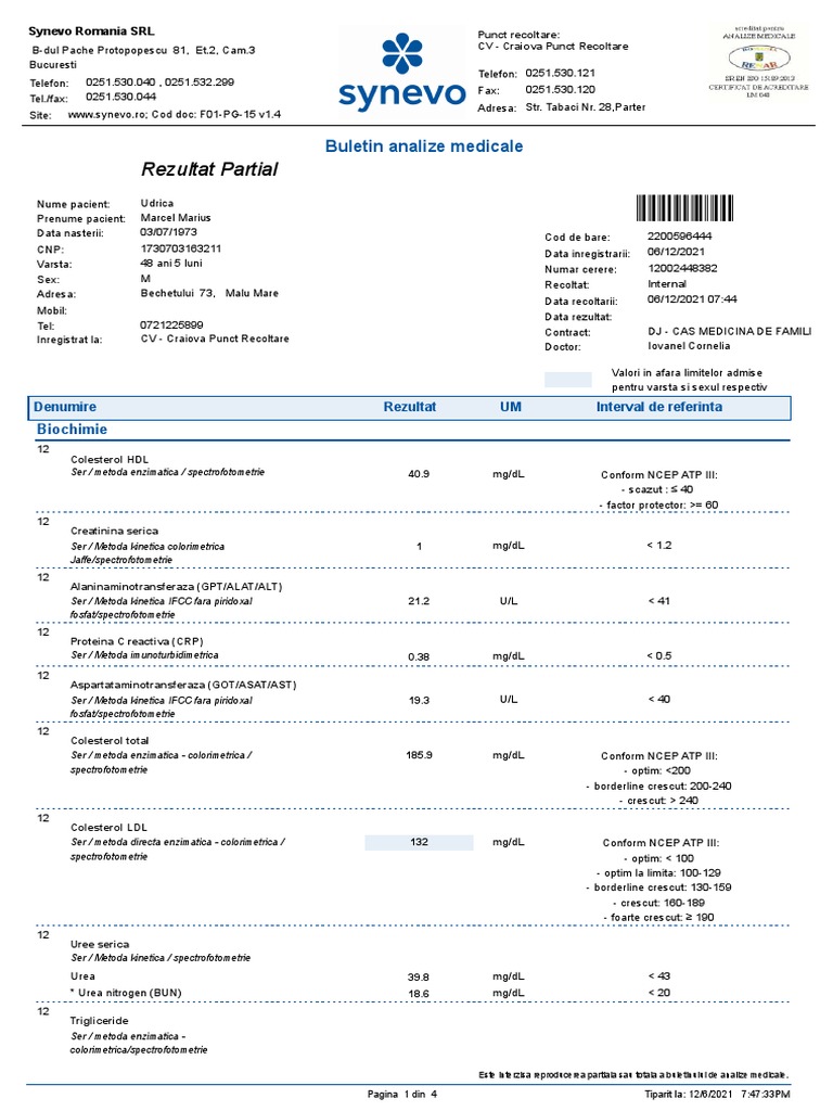 Rezultat Partial: Buletin Analize Medicale | PDF