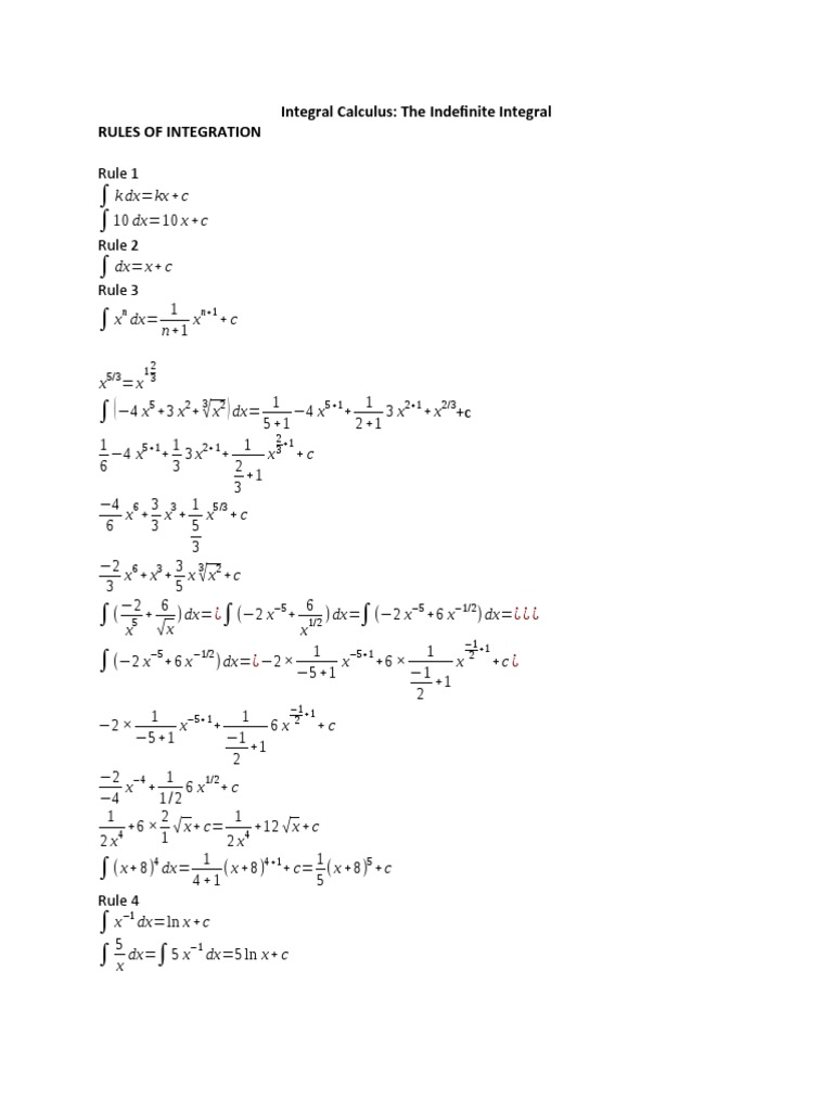 Indefinite Integral Rules and Examples | PDF | Calculus | Mathematical ...