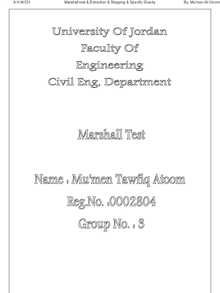 Marshall Test & Extraction & Stripping & Specific Gravity | PDF ...