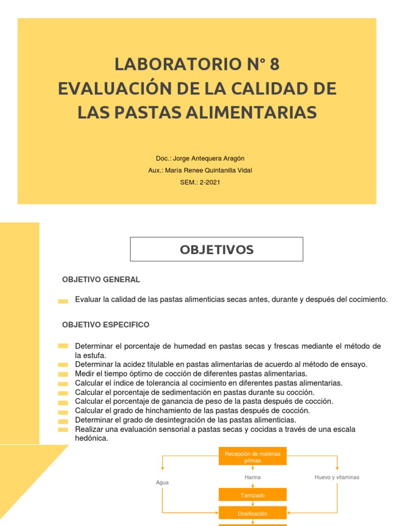 Evaluación de La Calidad de Las Pastas Alimentarias - Lab. N°8 | PDF ...