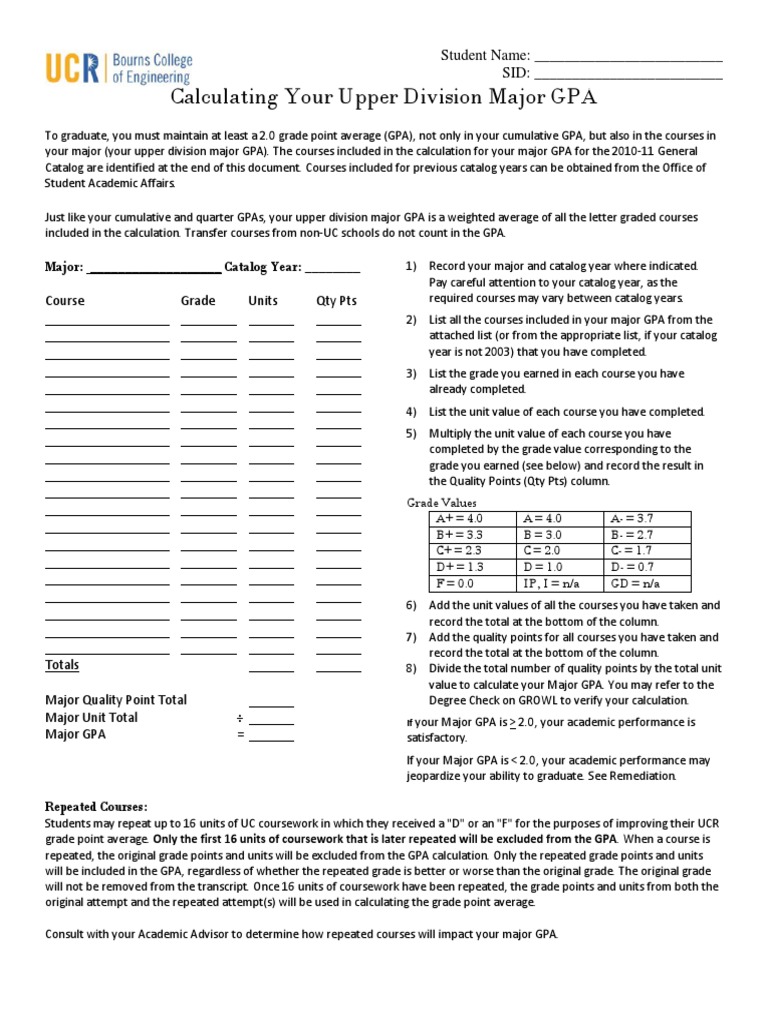 Calculating Your Upper Division Major GPA | PDF | Statistics Of ...
