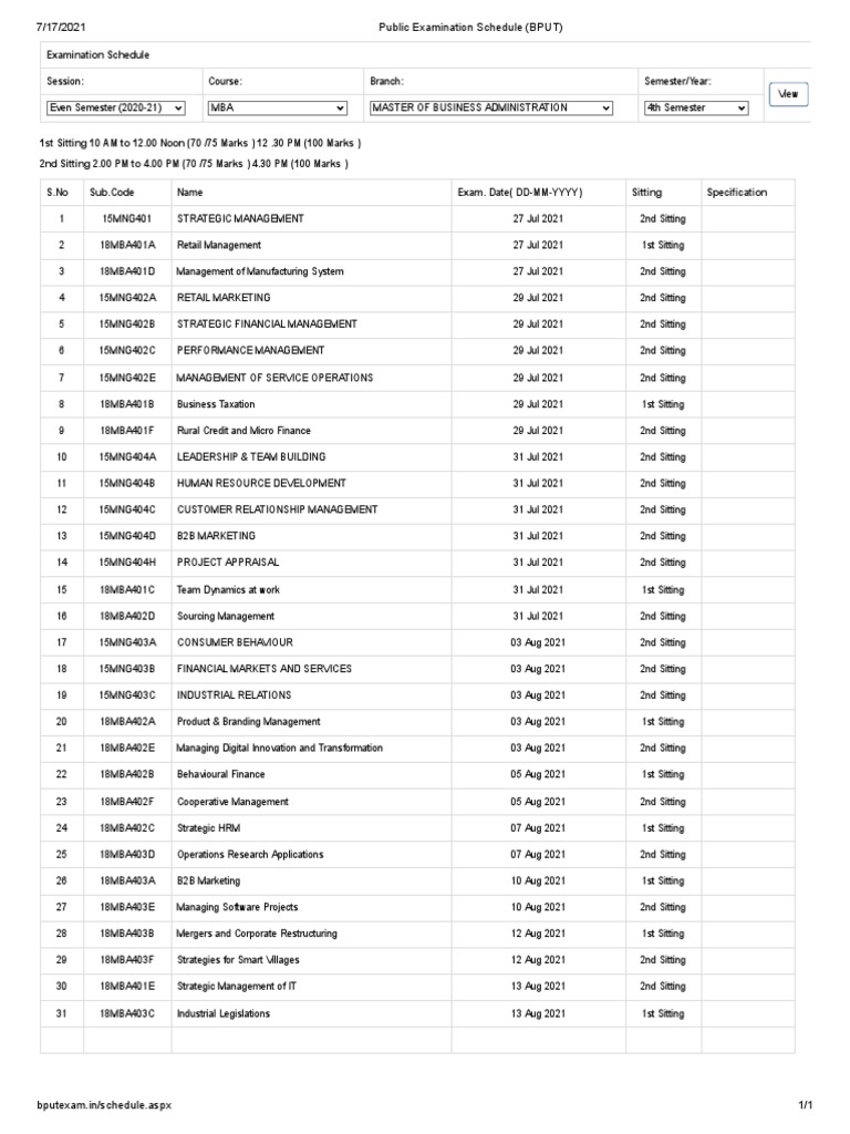 MBA 4th Sem Exam Schedule 2021 | PDF | Master Of Business ...