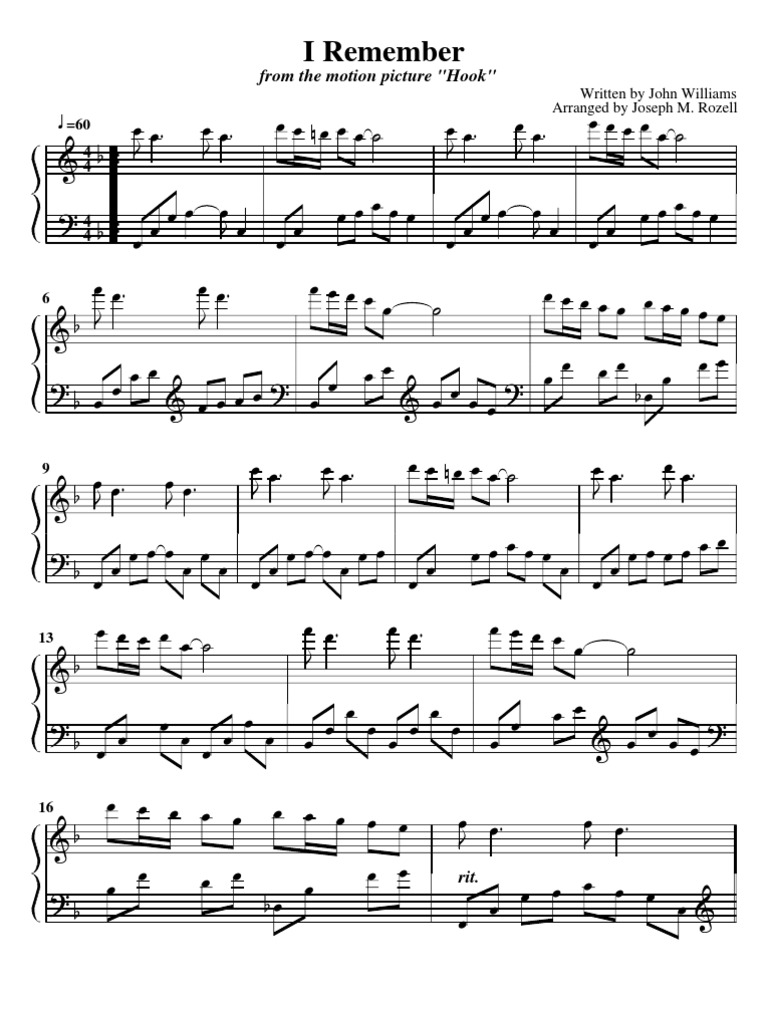 Hook Piano Sheet Music: I Remember | PDF