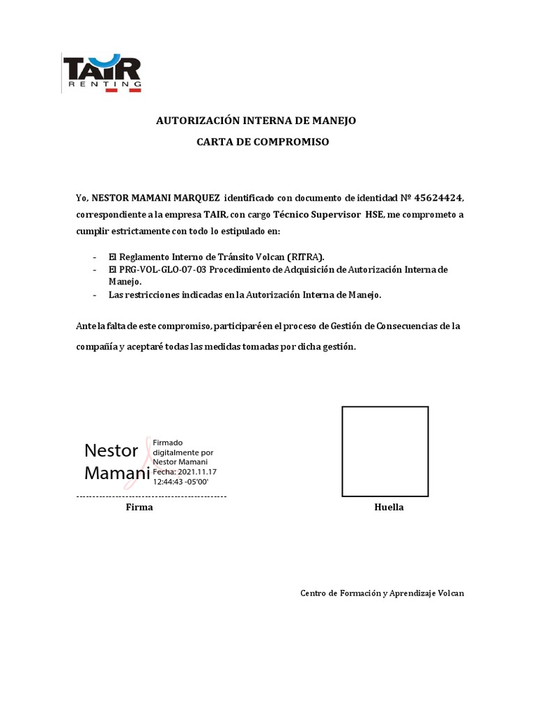 Carta de Compromiso AIM ECM | PDF