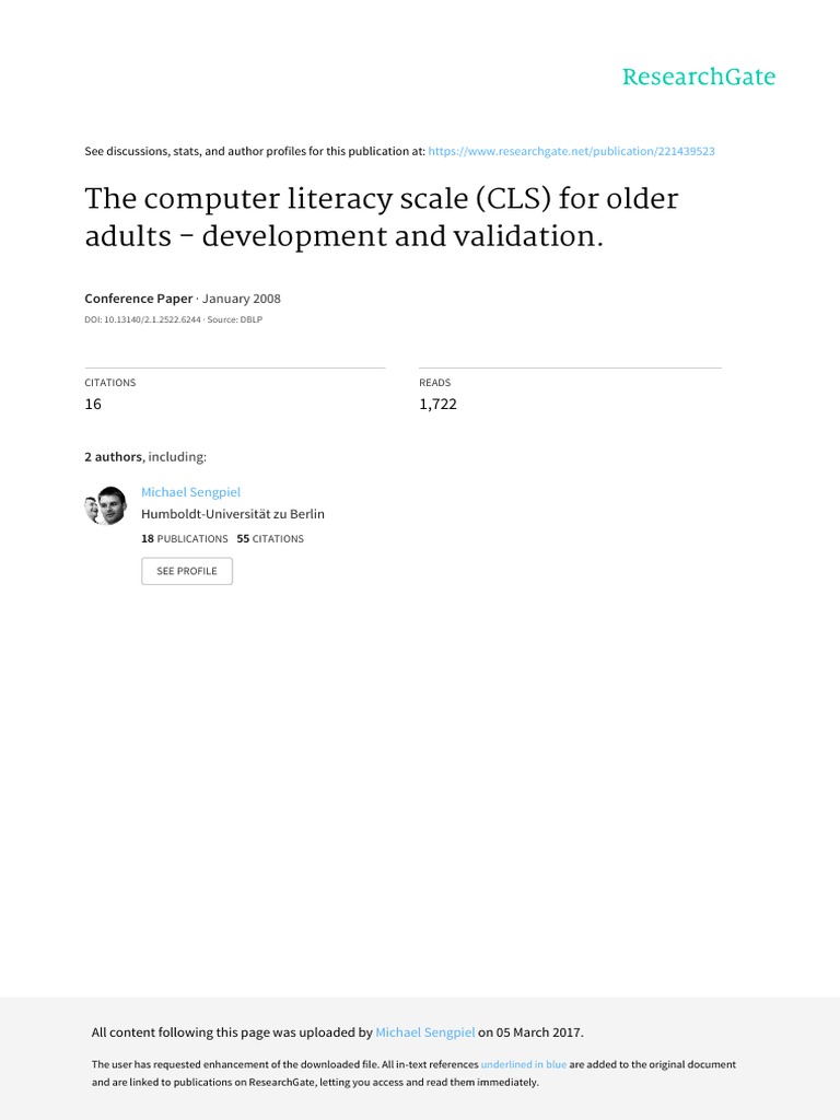 The Computer Literacy Scale (CLS) For Older Adults - Development and ...