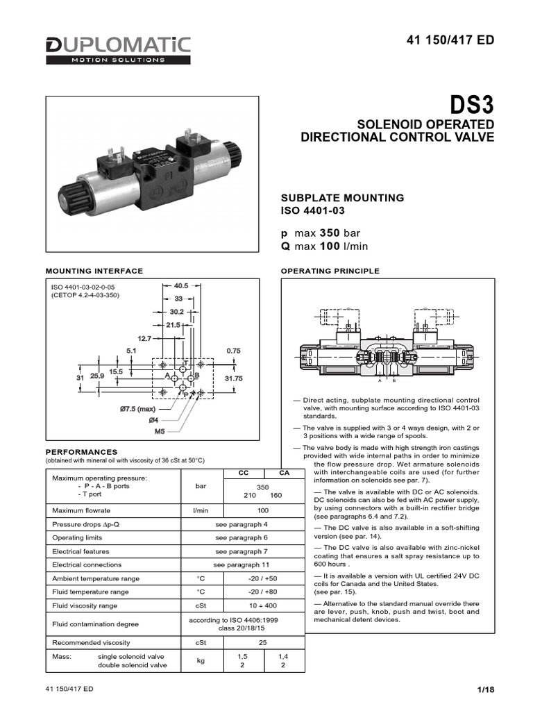 Subplate Mounting ISO 4401-03 P Max: Bar Max L/min | PDF | Inductor ...