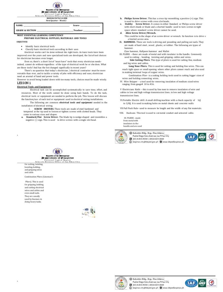 Lesson 1: Module in Tle 10 Eim First Quarter - Week 2 | PDF ...