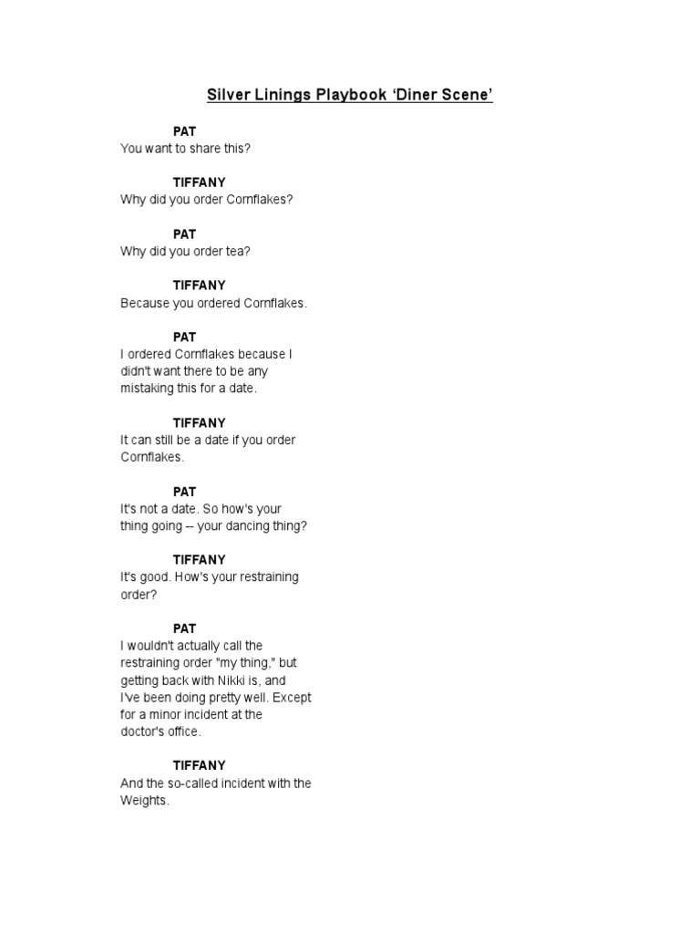 Silver Linings Playbook Diner Scene' | PDF