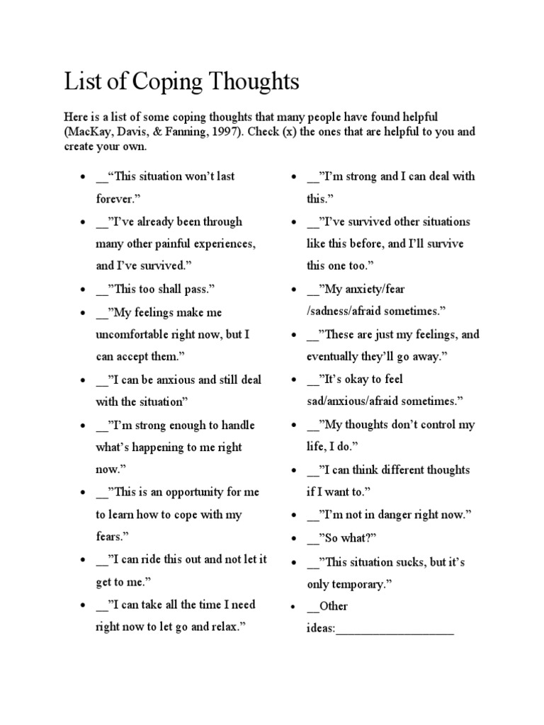 Powerful Coping Thoughts to Overcome Difficult Times | PDF