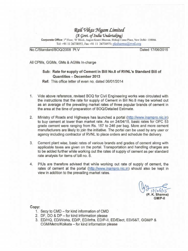 Rate For Supply of Cement in Bill No.8 | PDF | Business