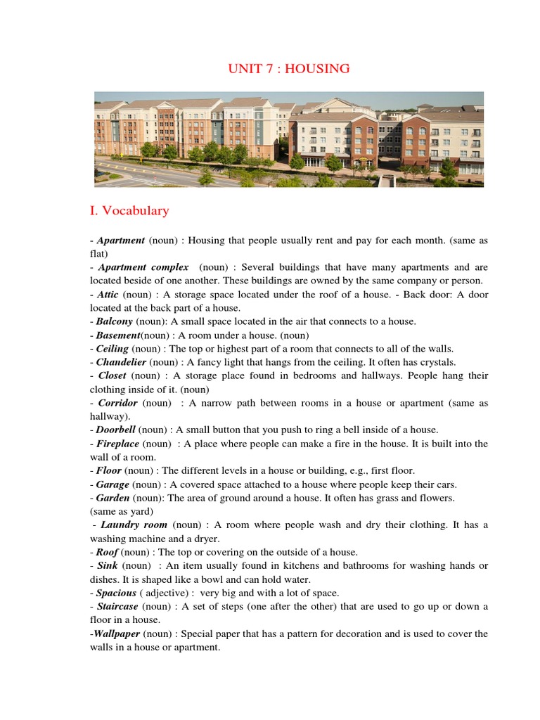 Unit 7. Housing | PDF | Room | Apartment