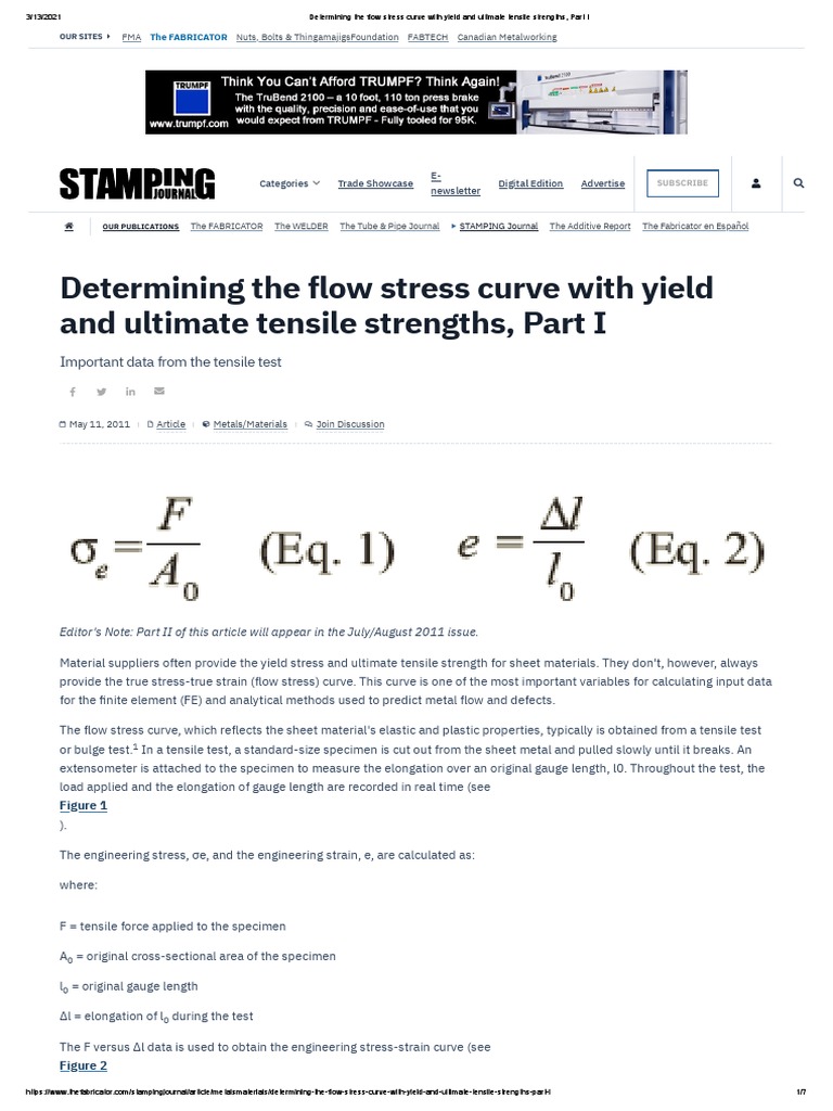 Determining The Flow Stress Curve With Yield and Ultimate Tensile Strengths, Part I | PDF ...