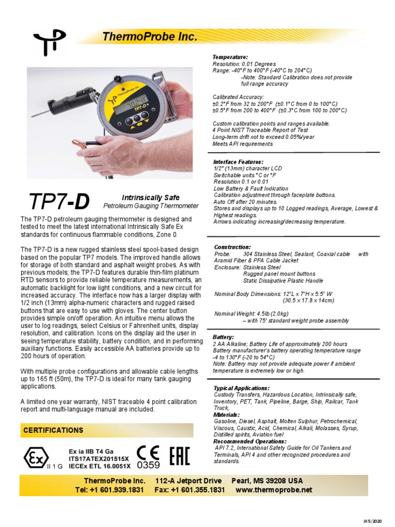 Thermo Probe TP7-D | PDF | Calibration | Thermometer