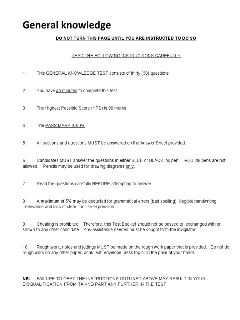 General Knowledge Test - Docx-1 | PDF | Jamaica