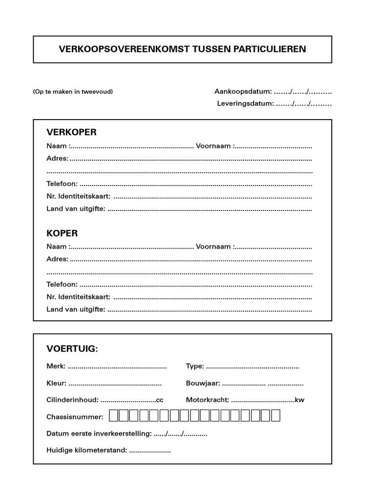 Verkoopsovereenkomst Auto Verkoop | PDF