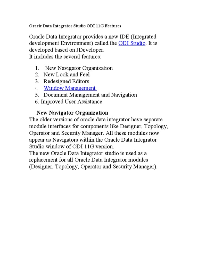 Oracle Data Integrator Studio ODI 11G Features | PDF | Tab (Gui ...