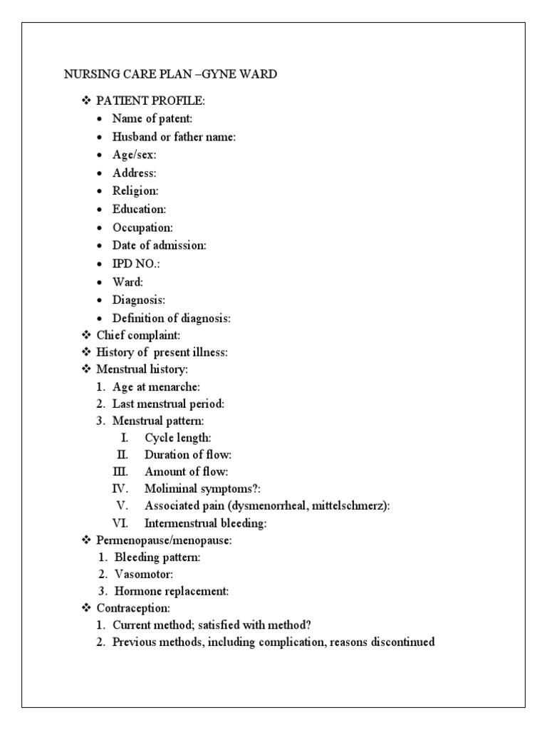 Gynecology Nursing Care Plan Overview | PDF | Menstruation | Pregnancy