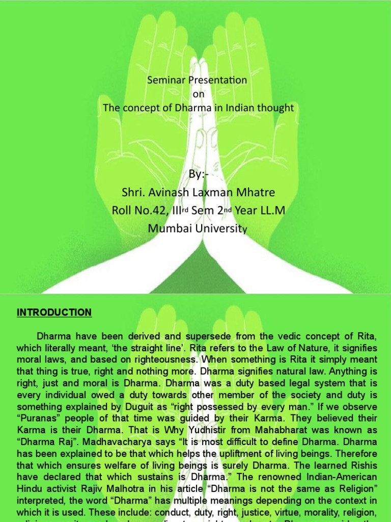 Seminar Presentation On The Concept of Dharma in Indian Thought | PDF ...