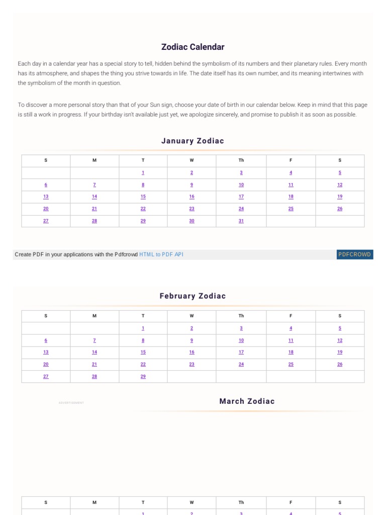 WWW Astrology Zodiac Signs Com Zodiac Calendar | PDF | Divination ...