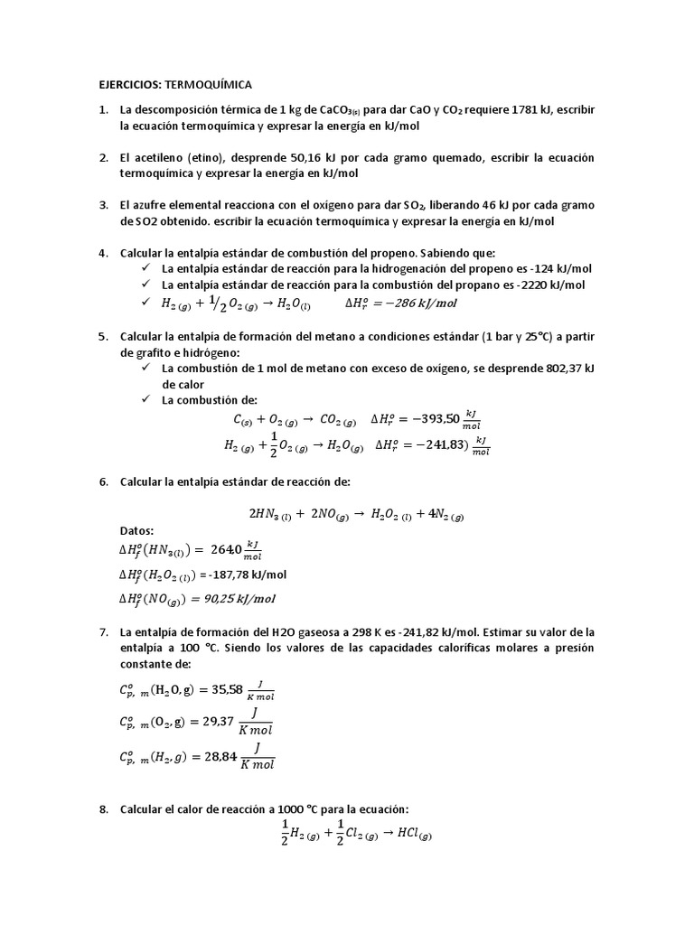 EJERCICIOS 6 - Termoquímica | PDF | Combustión | Entalpía