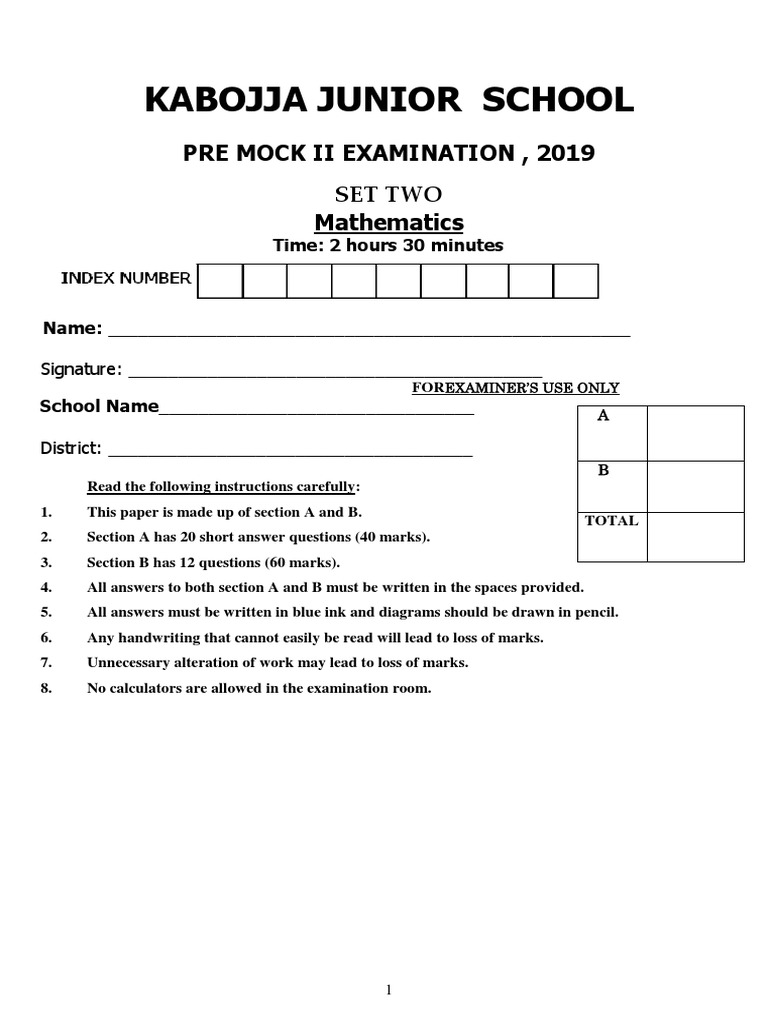 P7 Mathematics Set 2 Pre-Mock 2 Examinations | PDF | Mathematics