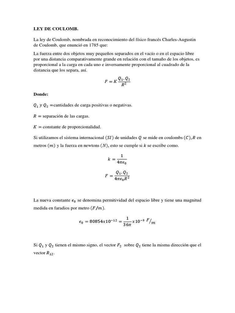 Ley de Coulomb 1 | Descargar gratis PDF | Vector Euclidiano | Fuerza