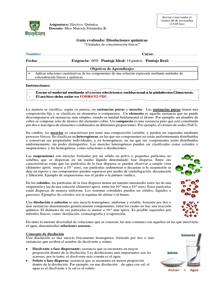 Electivo Química Disoluciones GUIA. Unidades de Concentración Fisicas | PDF | Solubilidad ...