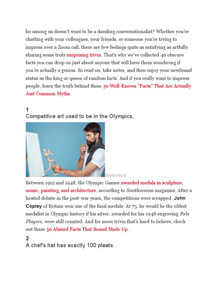 Surprising Trivia: Competitive Art Used To Be in The Olympics | PDF | Water