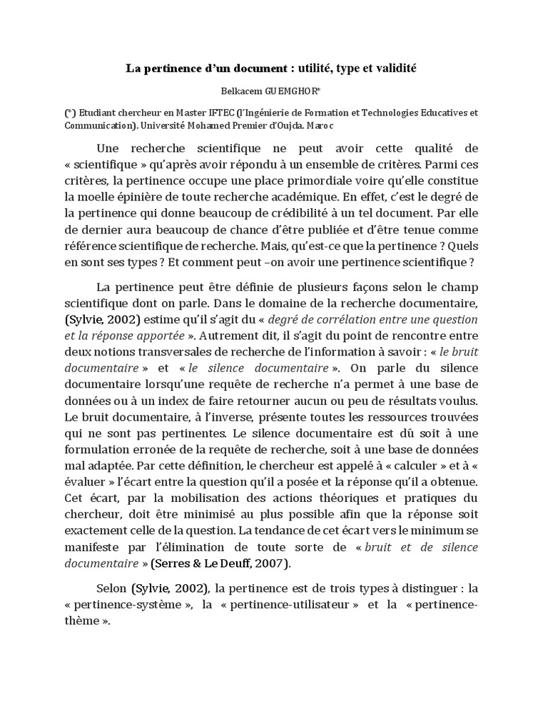 La Pertinence - Utilité, Types Et Validité | PDF | Document | Informations