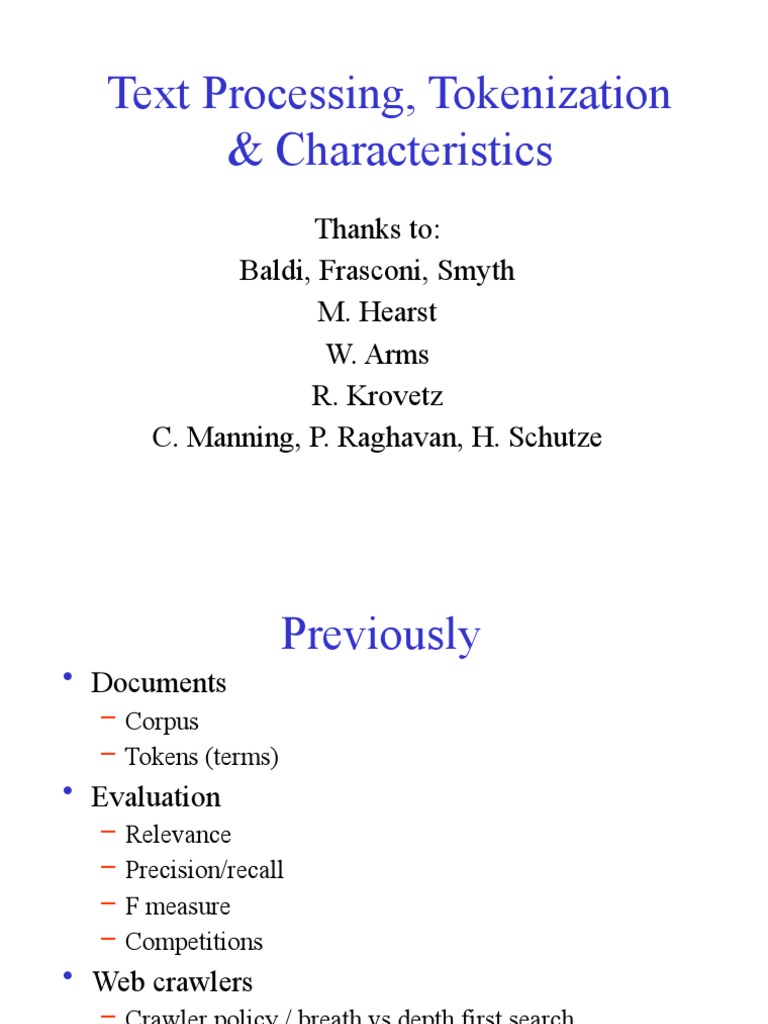 Text Processing, Tokenization & Characteristics | PDF | Search Engine ...