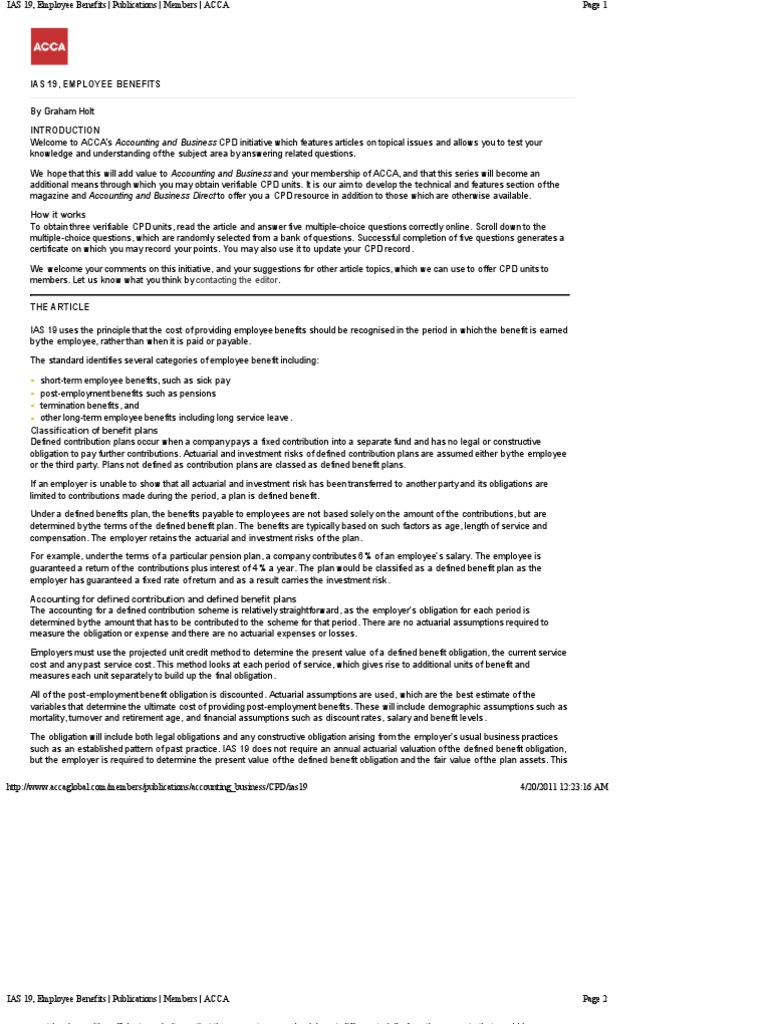 CPD Guide: IAS 19 Employee Benefits | PDF | Defined Benefit Pension ...