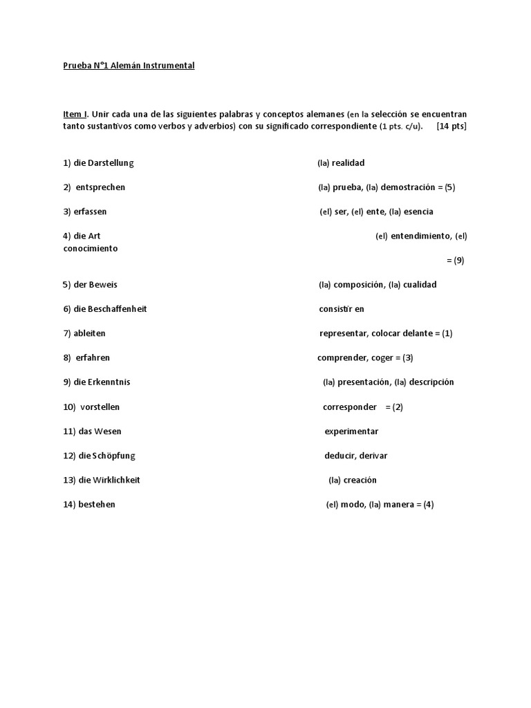 Prueba Alemán N°1 Francisca Hill | PDF | Gramática | Sintaxis