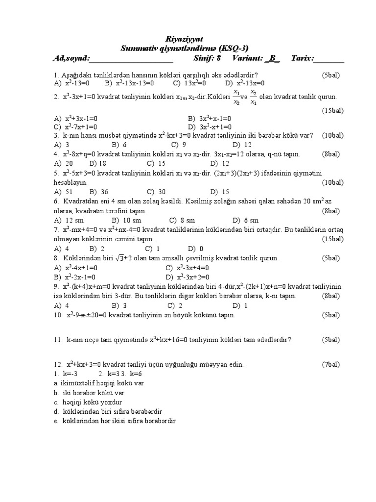 8-Ci Sinif KSQ II Variant | PDF