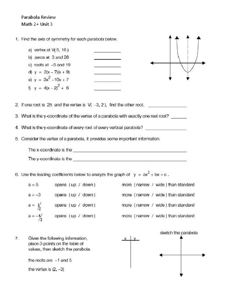 Parabola Review Math 2+ Unit 3 | PDF | Applied Mathematics ...