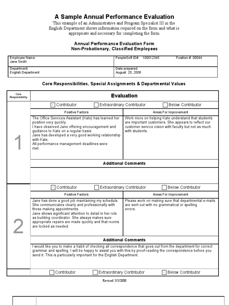 Written Performance Evaluation Examples