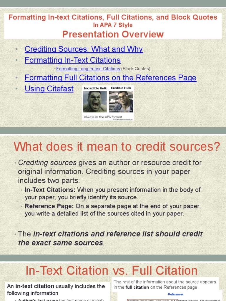 Formatting In-Text Citations Full Citations and Block Quotes | PDF ...