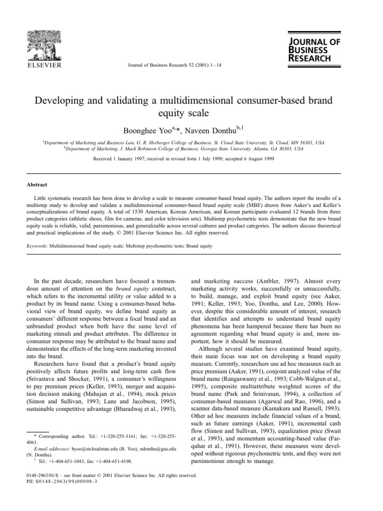 2001 JBR Brand Equity Scale Yoo | PDF | Brand | Science