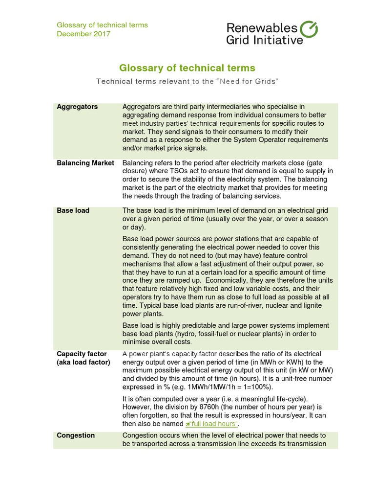 Technical Terms for Electricity Grids | PDF | Watt | Electrical Grid