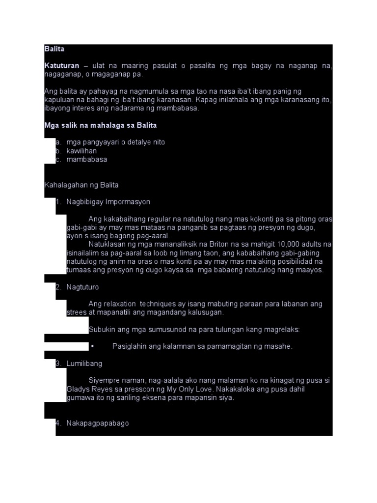 Balita at Lathalain | PDF